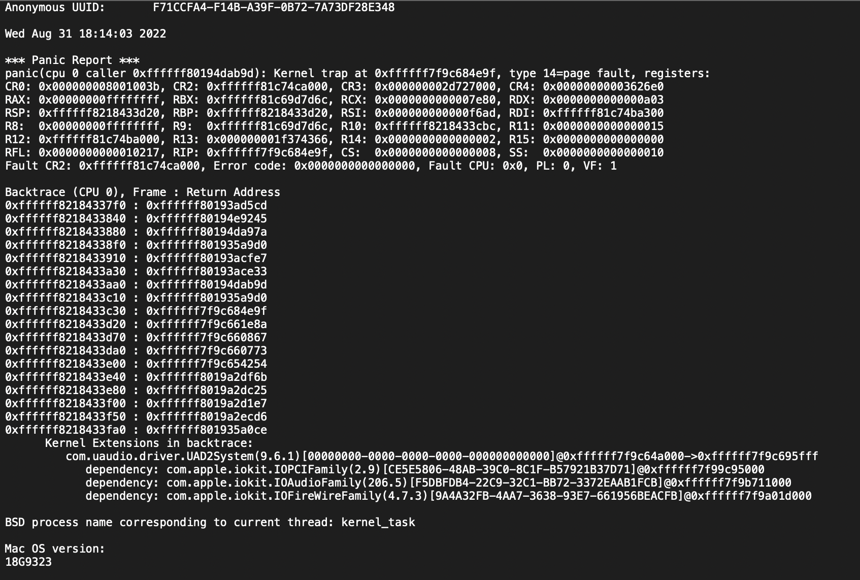 Mac crash, Error code: 0x0000000000000000 - Apple Community