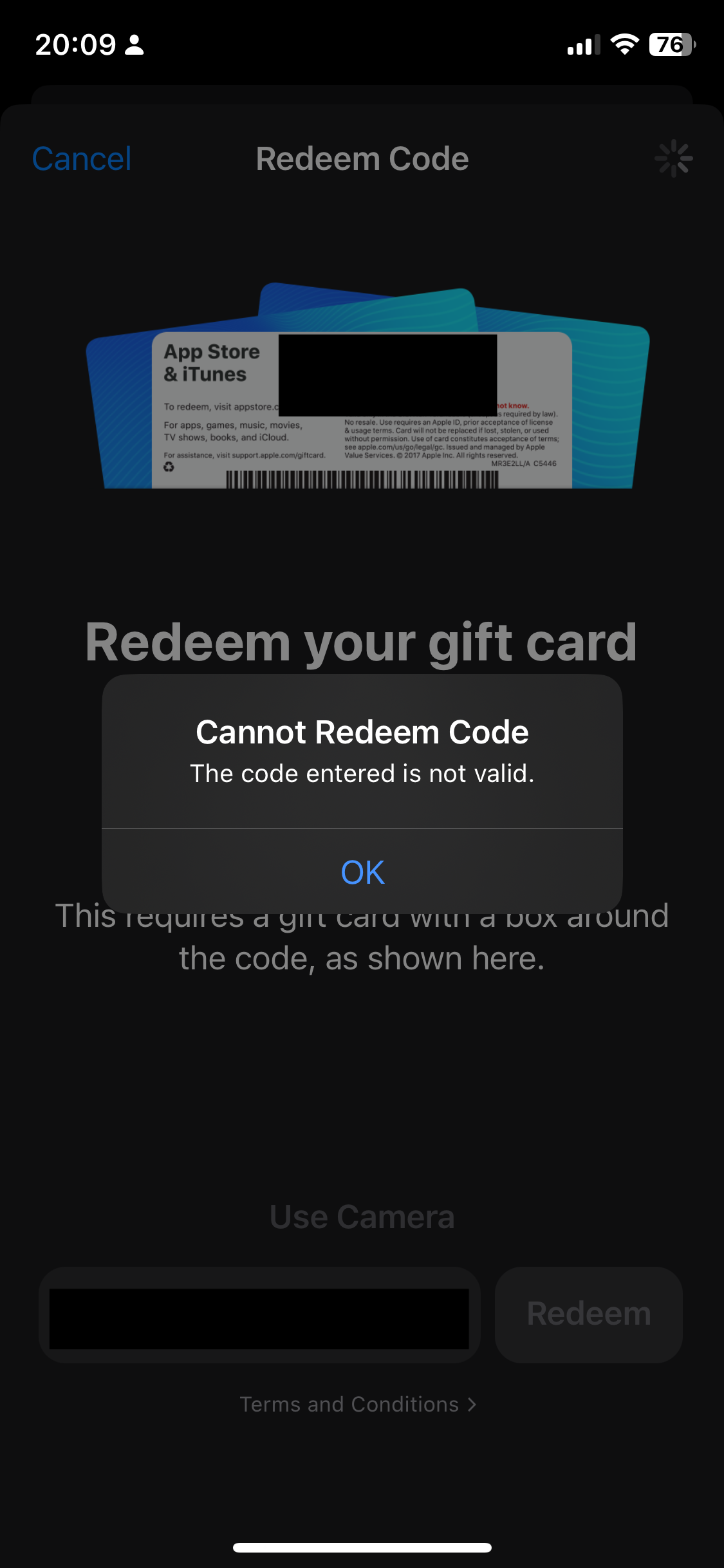 Unable to redeem my Apple Gift Card - Apple Community