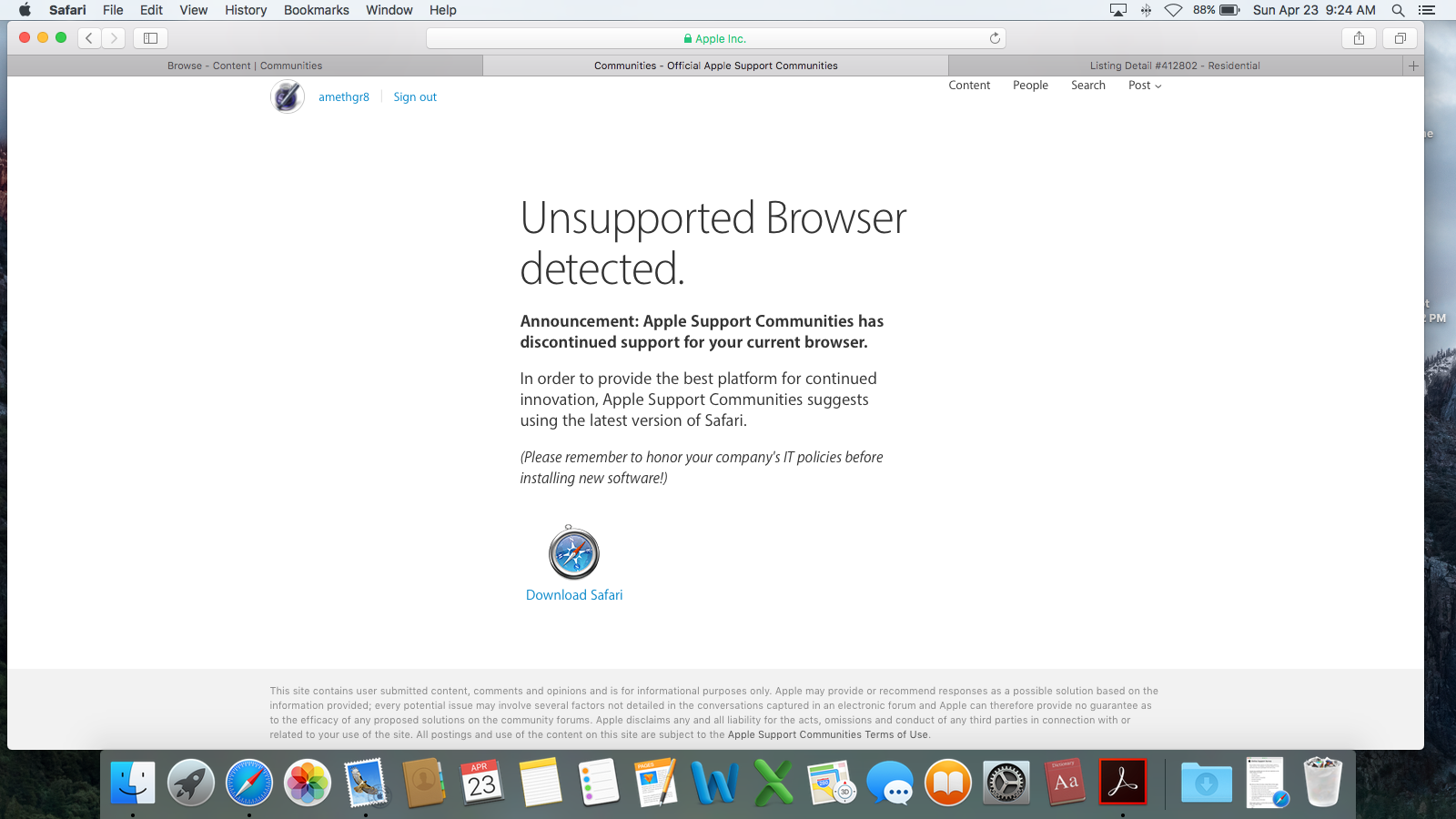 "Unsupported Browser detected": is this g… - Apple Community