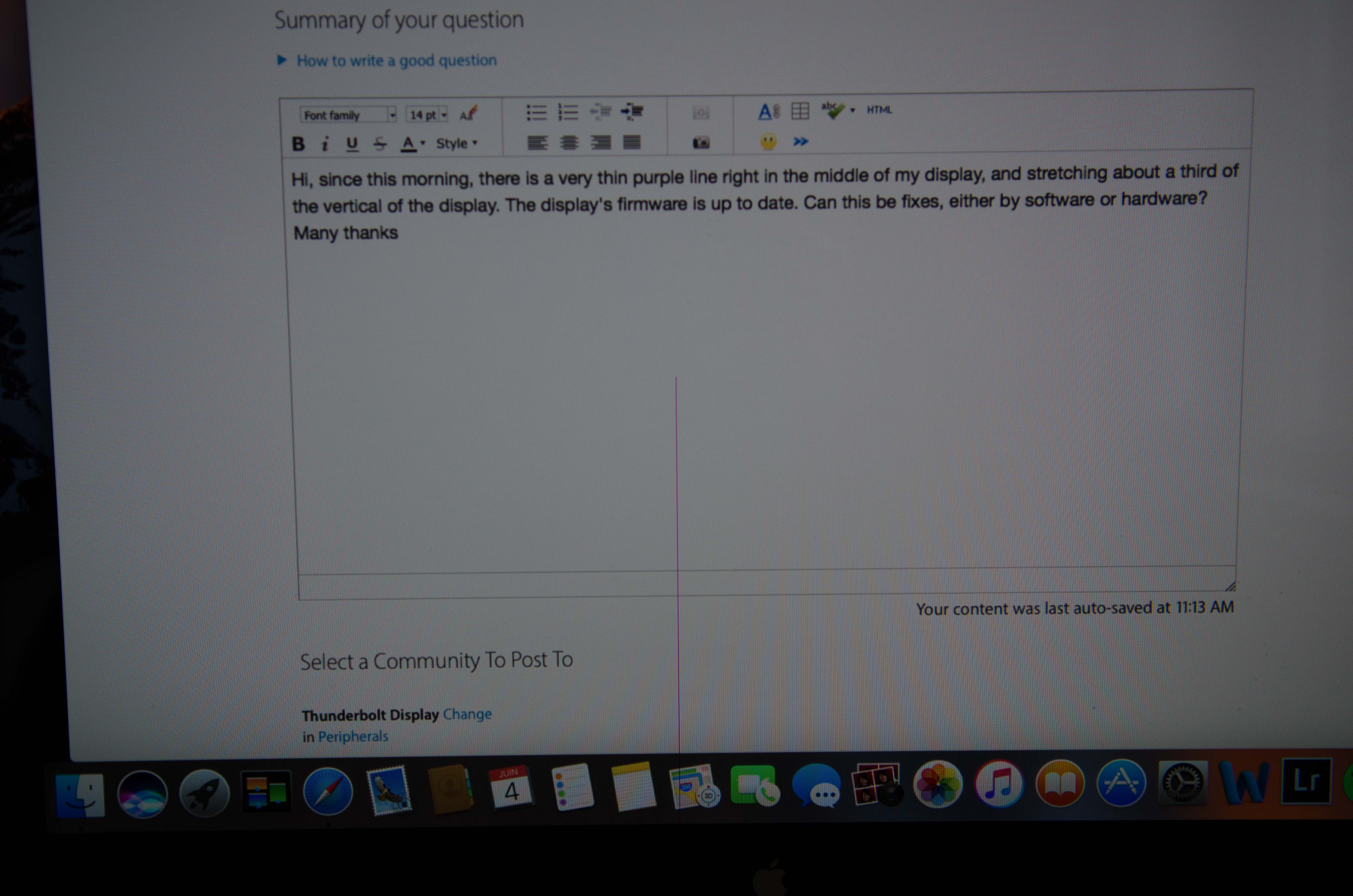 Thin purple line on display? - Apple Community