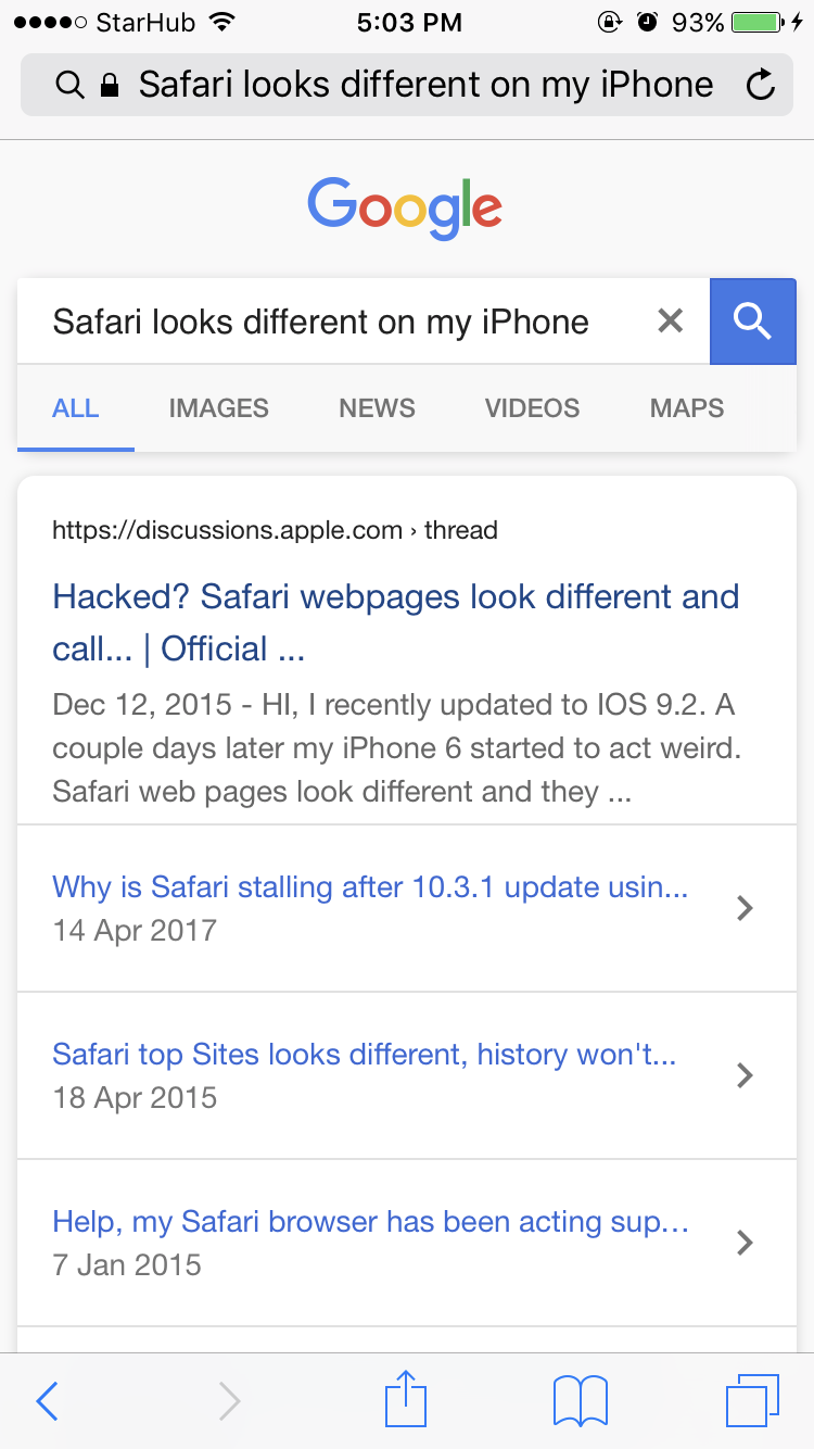 My Safari looks different on my iPhone. - Apple Community
