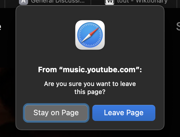 Modal dialog blocking tab closure (utube) - Apple Community