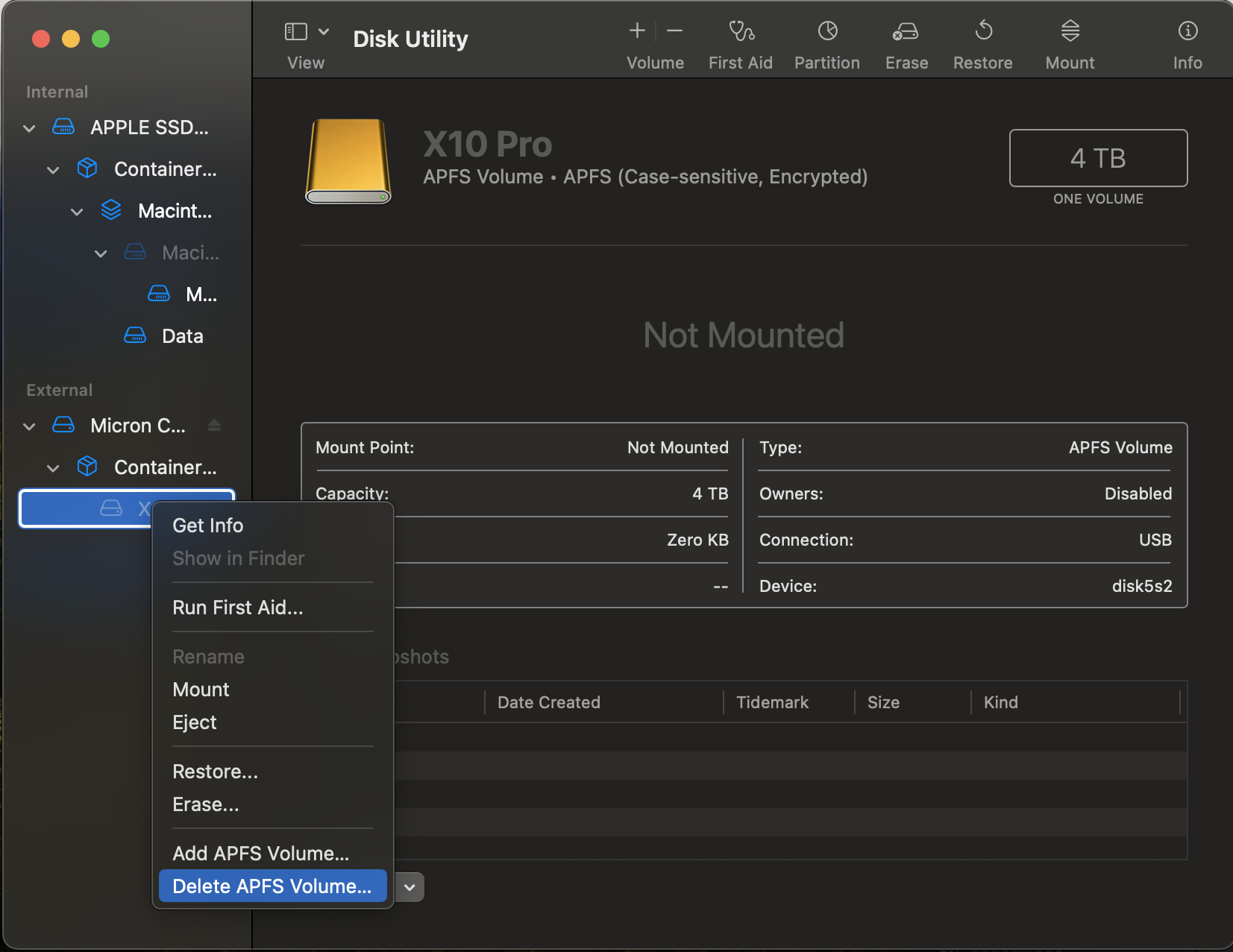 Cannot mount encrypted APFS partition in … - Apple Community