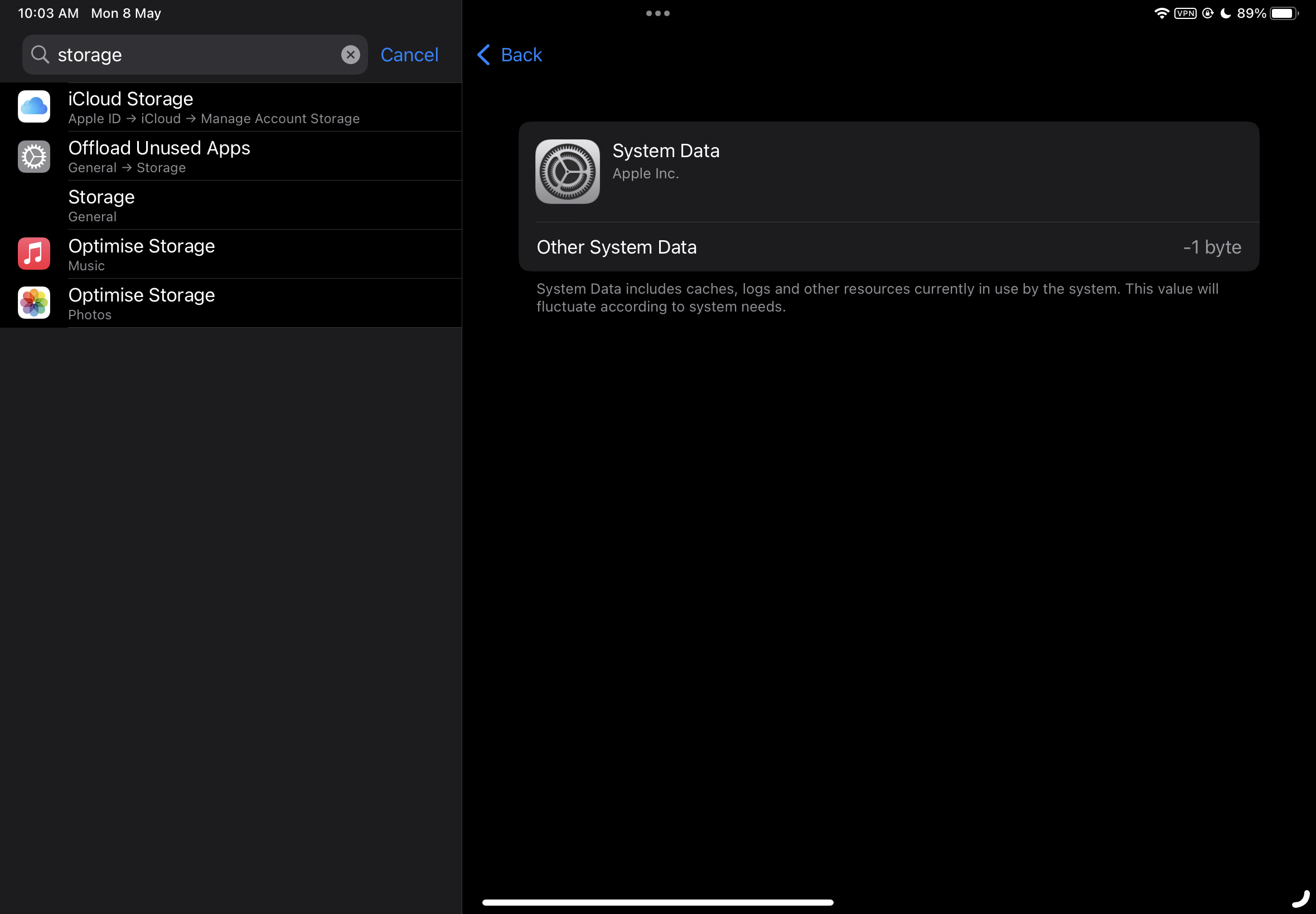 negative system storage - Apple Community
