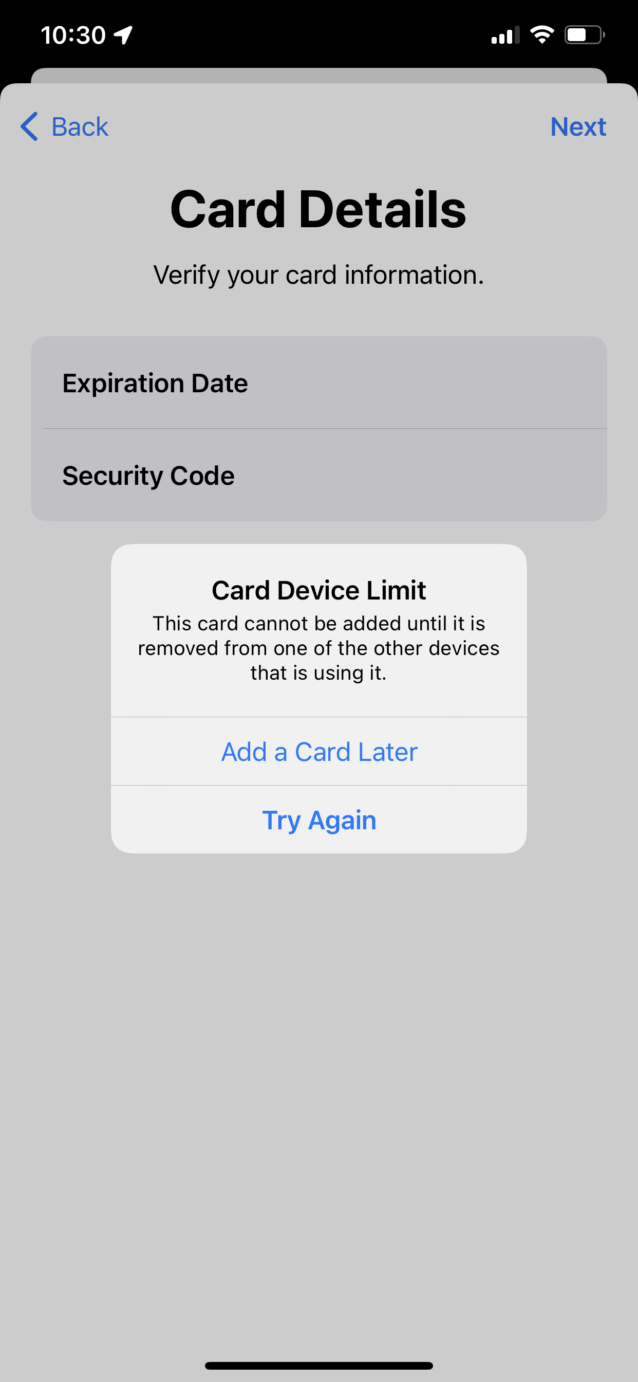Card device limit - Apple Community