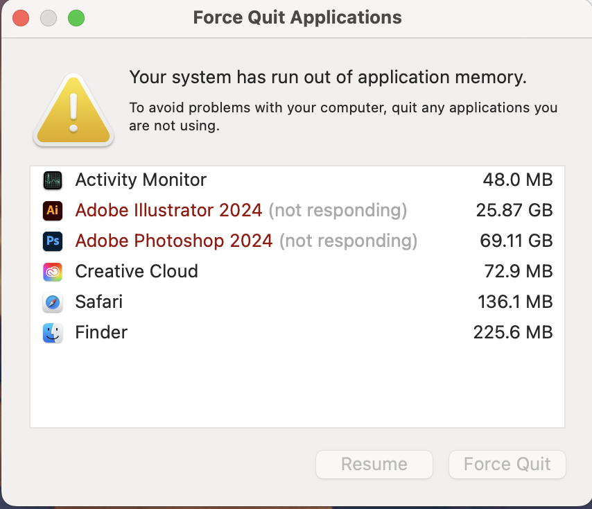 Memory issues means Adobe Apps won't open - Apple Community