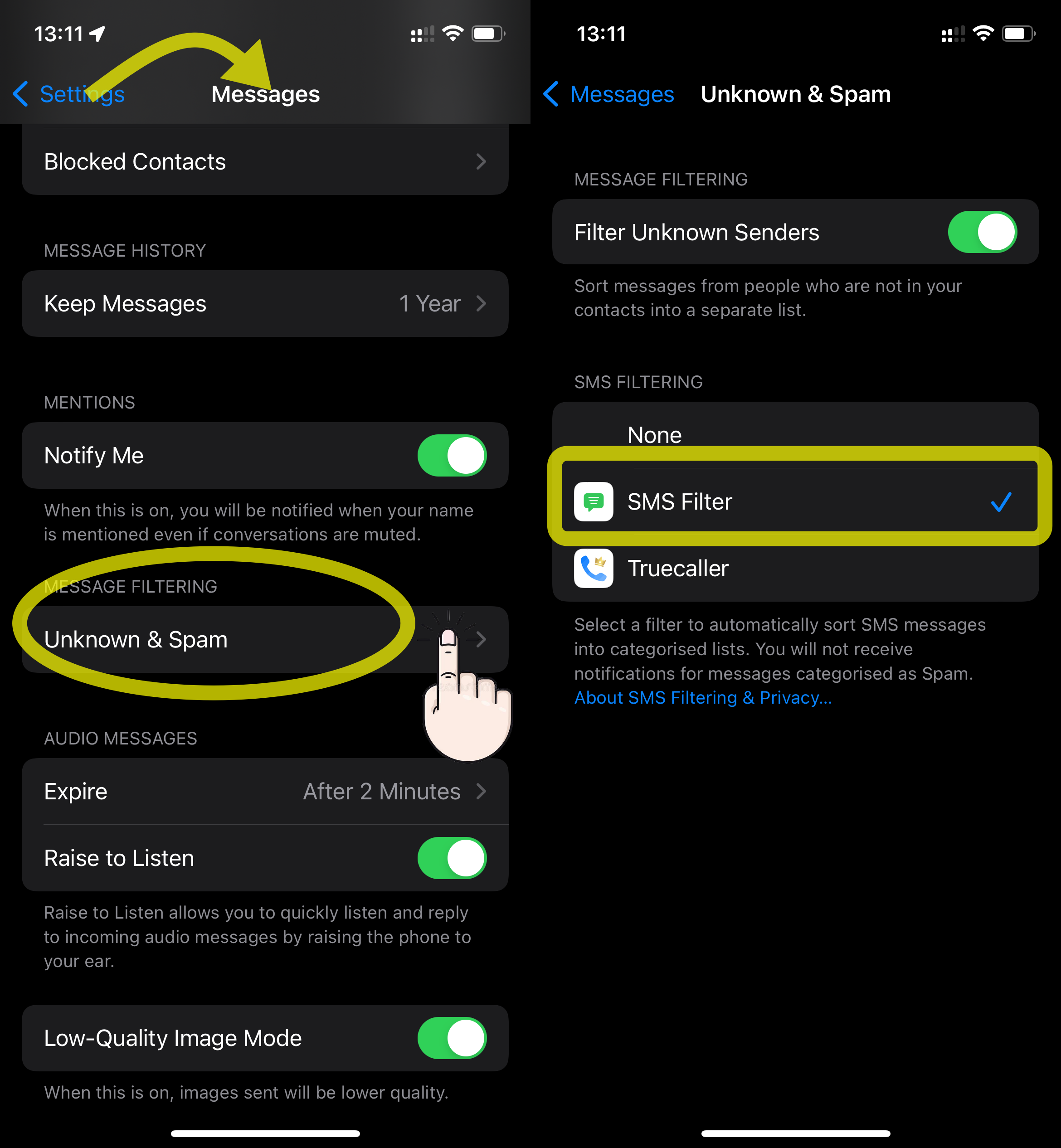 "Filtered by SMS filter" is not showing i… - Apple Community