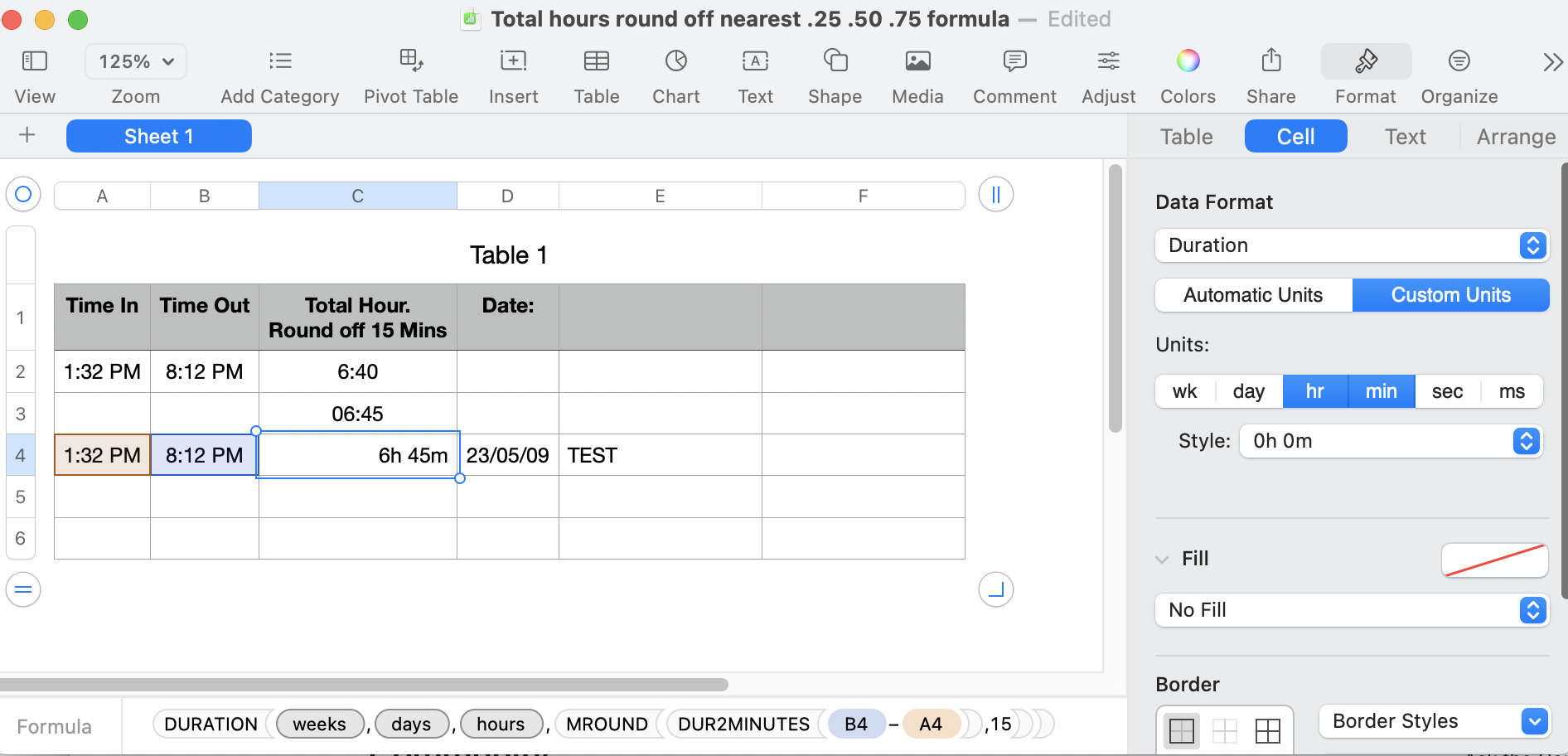 Timesheet formulas - nearest 15 minutes … - Apple Community