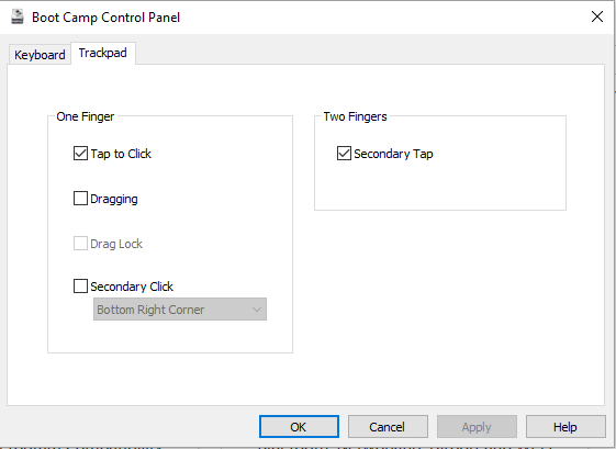 Boot Camp Control Panel Trackpad Tab Sett… - Apple Community