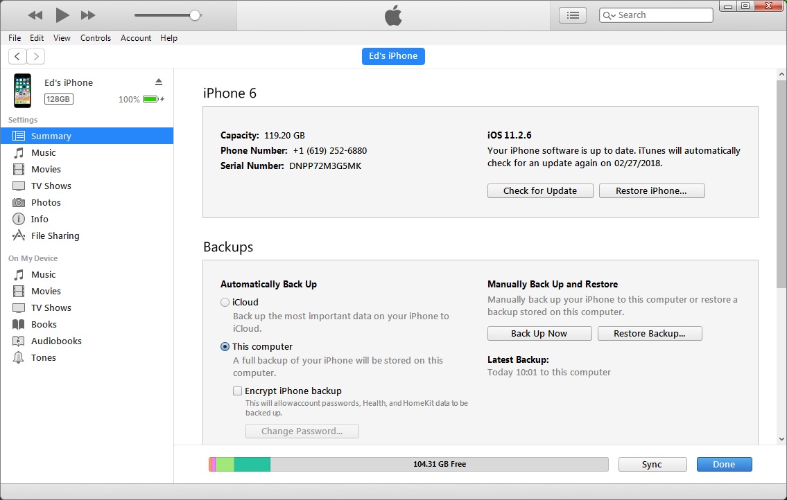 Backup iPhone 6 via iTunes - Apple Community