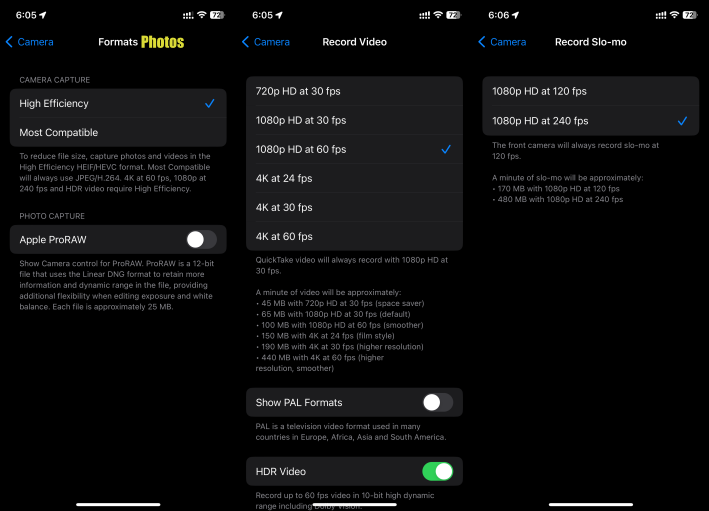 camera formats - Apple Community