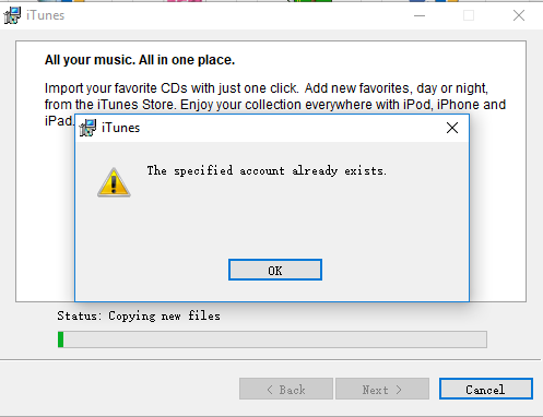 Specified Account Already Exists - Apple Community