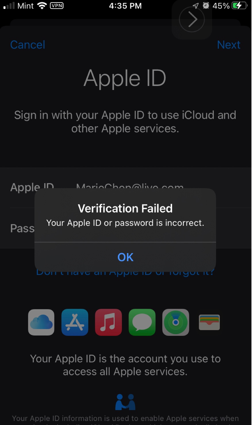 Unable to sign into iPhone 7 with differe… - Apple Community