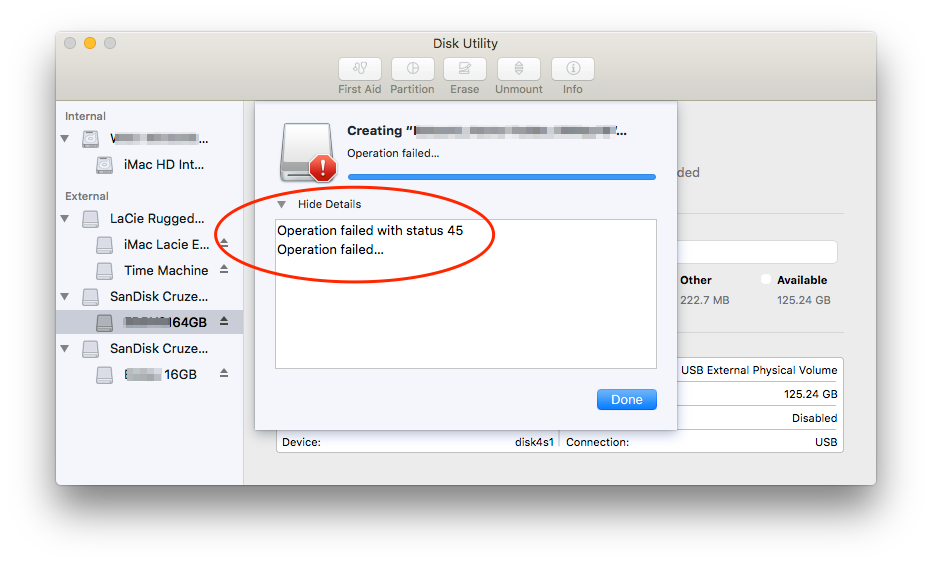 disk utility operation failed status 45 - Apple Community