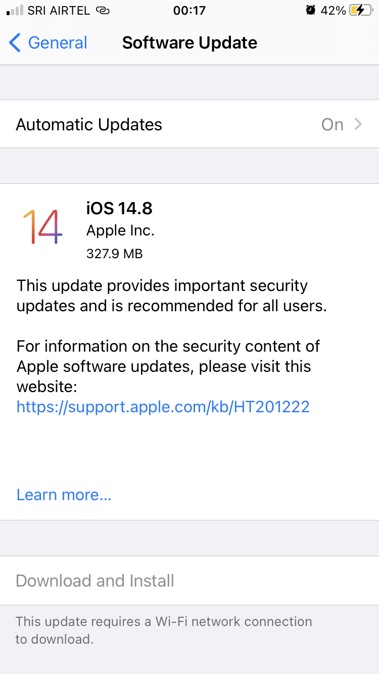 An error occurred installing iOS 14.8 - Apple Community