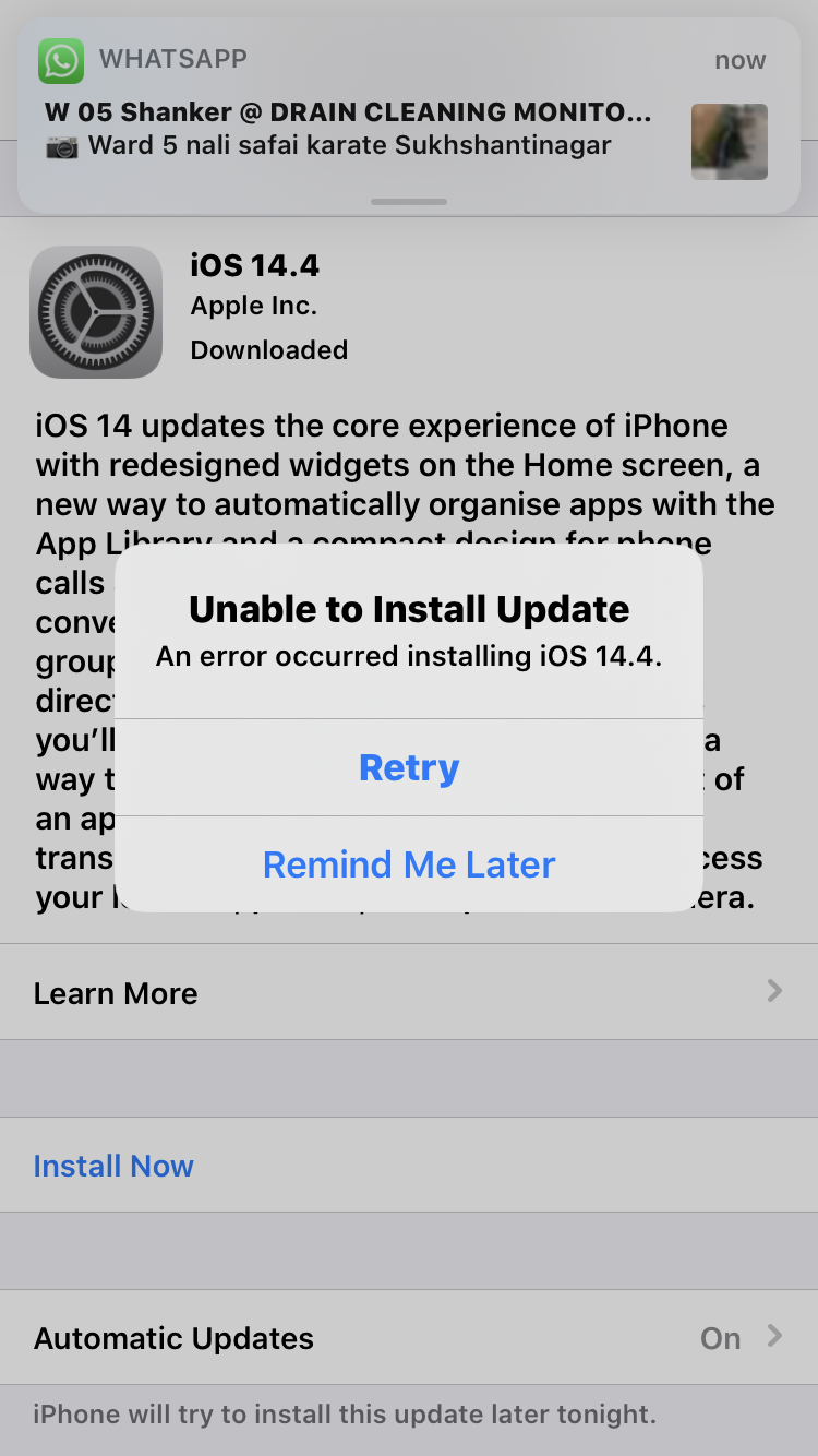 An error occurred installing iOS 14.4 - Apple Community