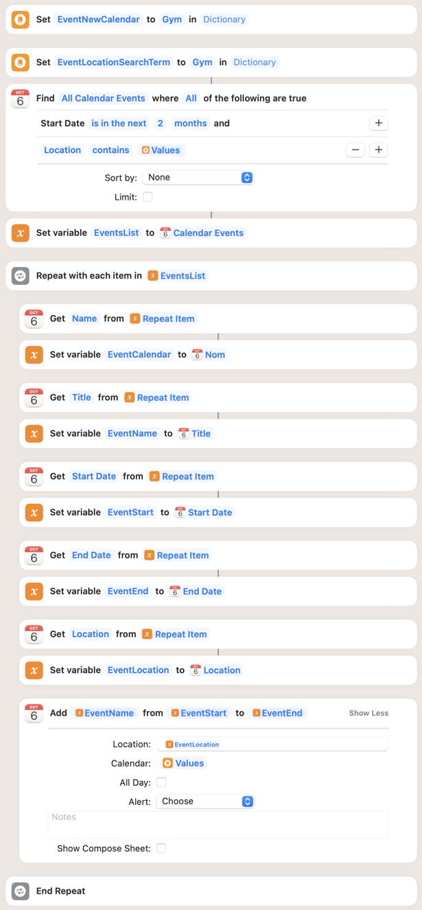 Shortcut calendar event - Apple Community