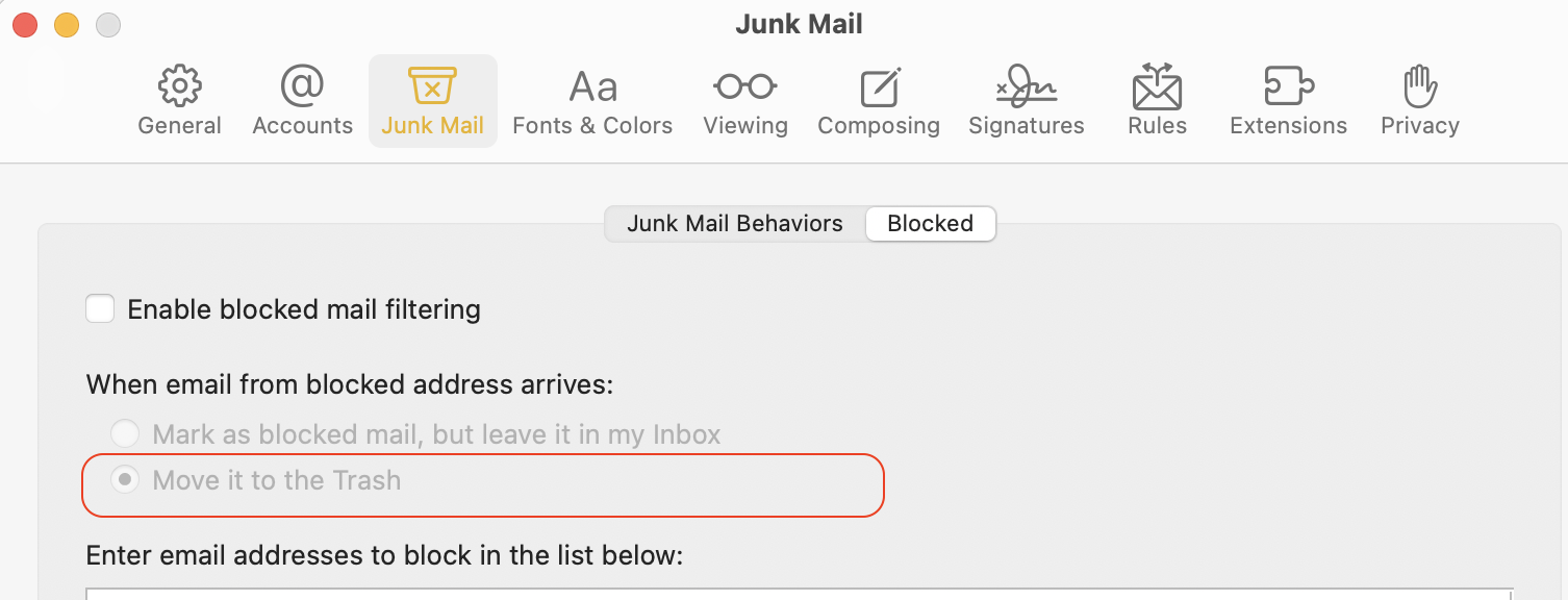 why doesn't Mail trash emails from blocke… - Apple Community