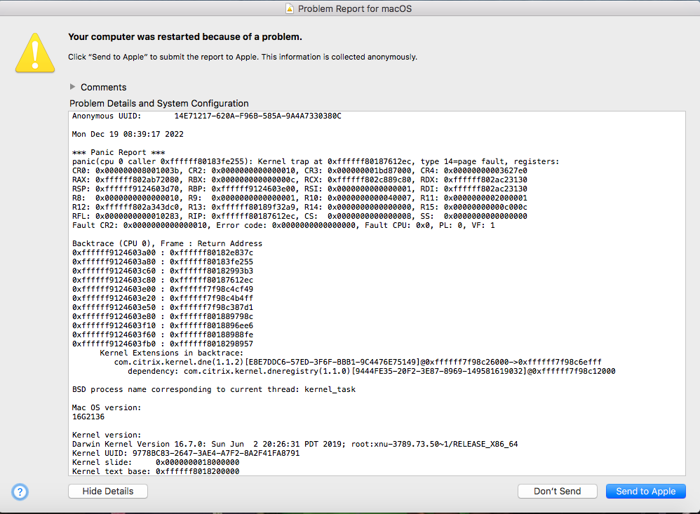 Panic, CPU Caller = 0, Error on startup - Apple Community
