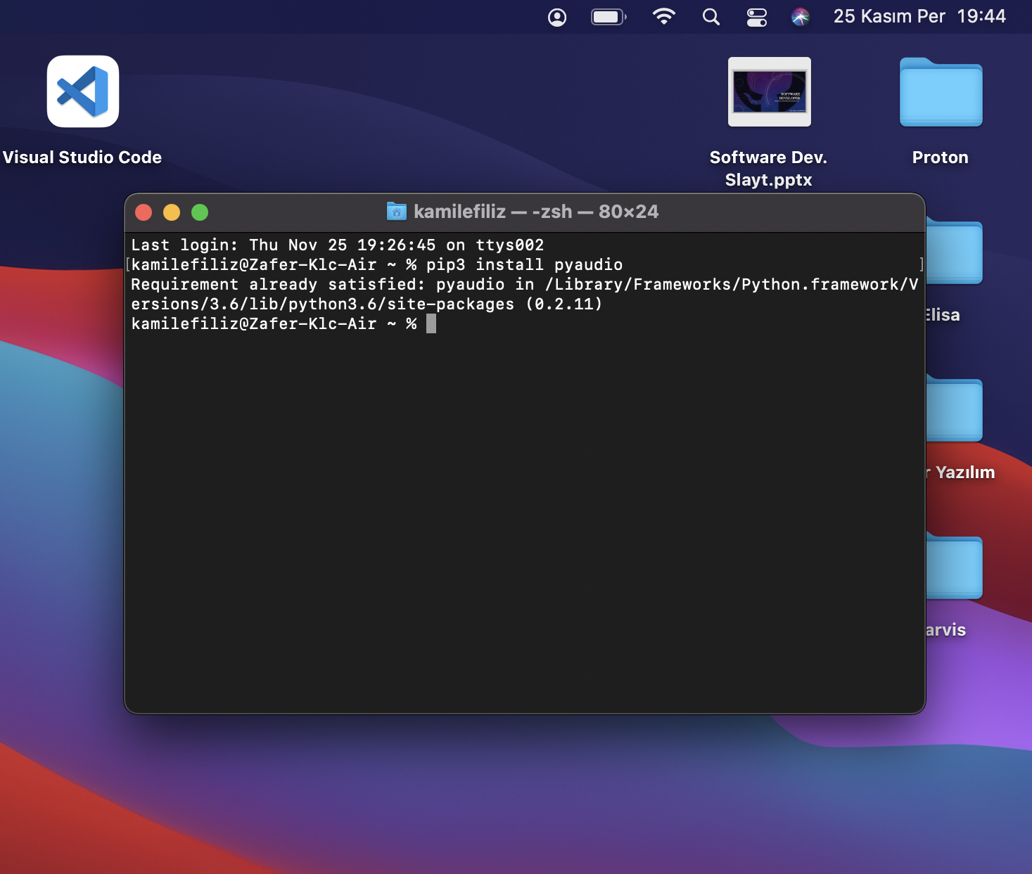 pyaudio is installed but VScode does not … - Apple Community