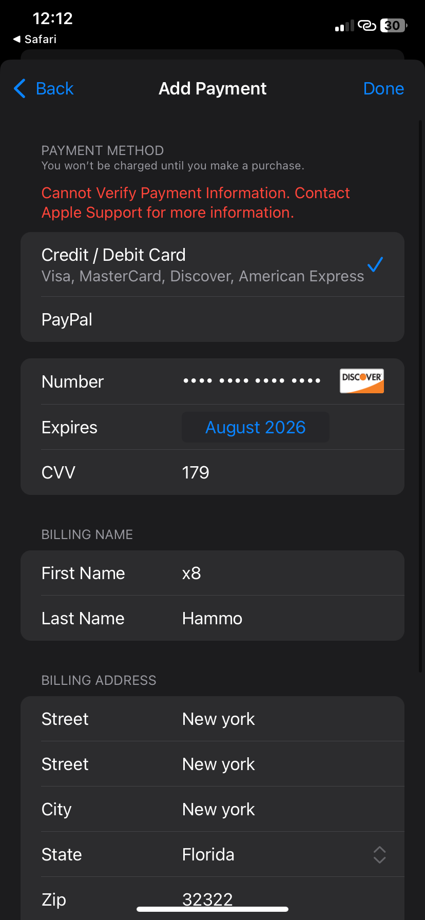 'Cannot Verify Payment Information' error… - Apple Community
