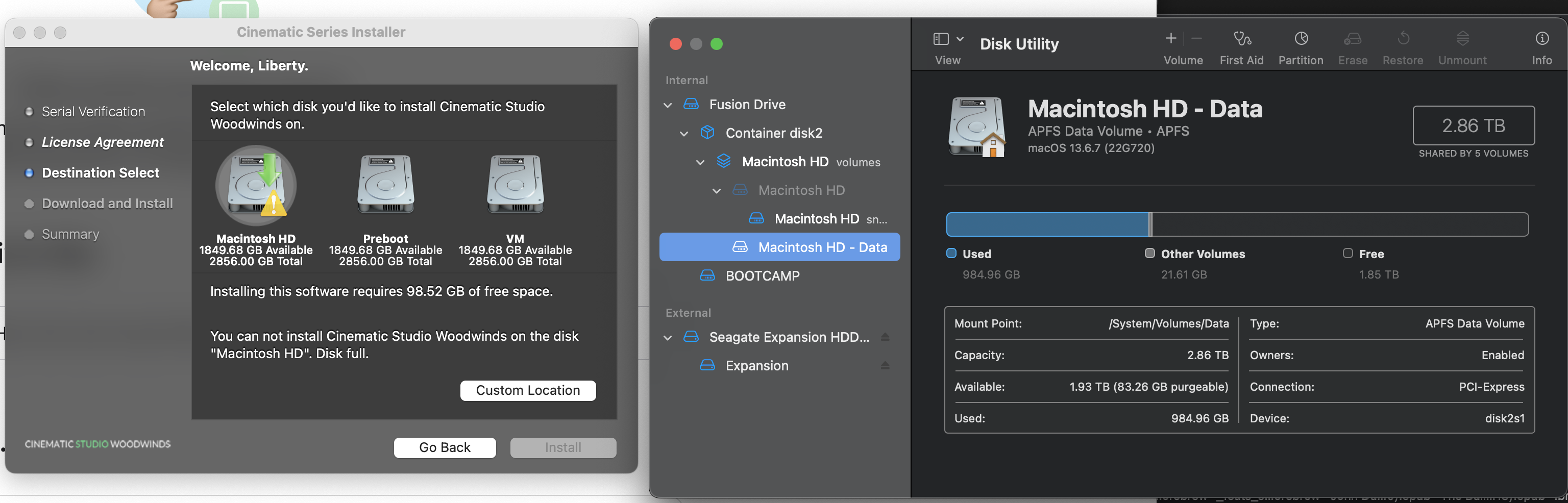 Install wizard says Macintosh HD is full,… - Apple Community