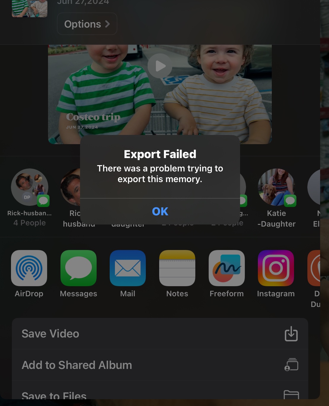 Memory Video Export failed - Apple Community