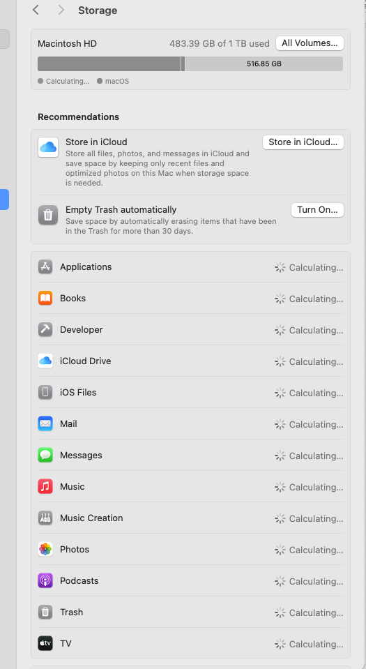 Mac stuck on "calculating" storage in set… - Apple Community