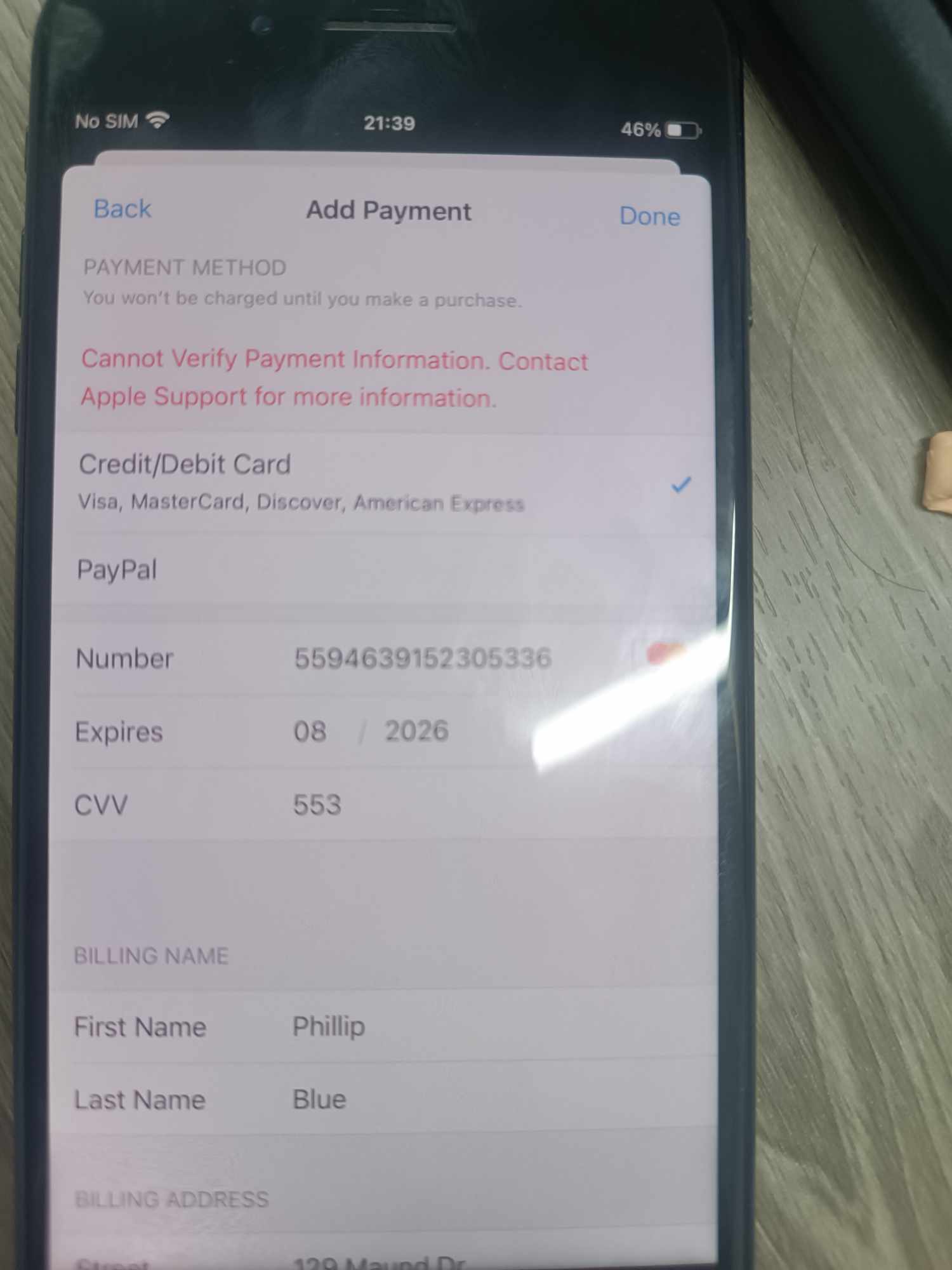 I cannot verify payment information - Apple Community