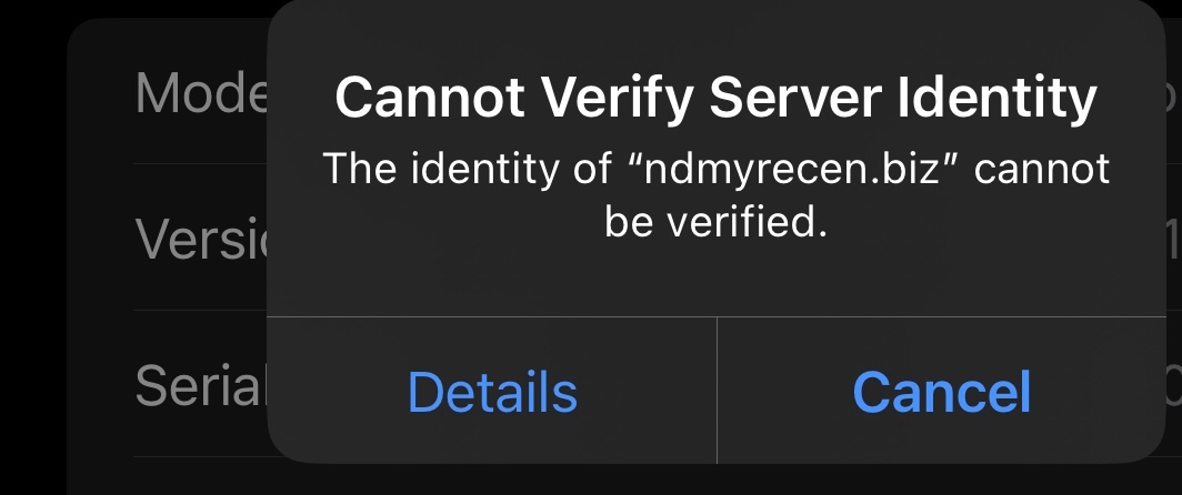Screen pop up Cannot verify server securi… - Apple Community