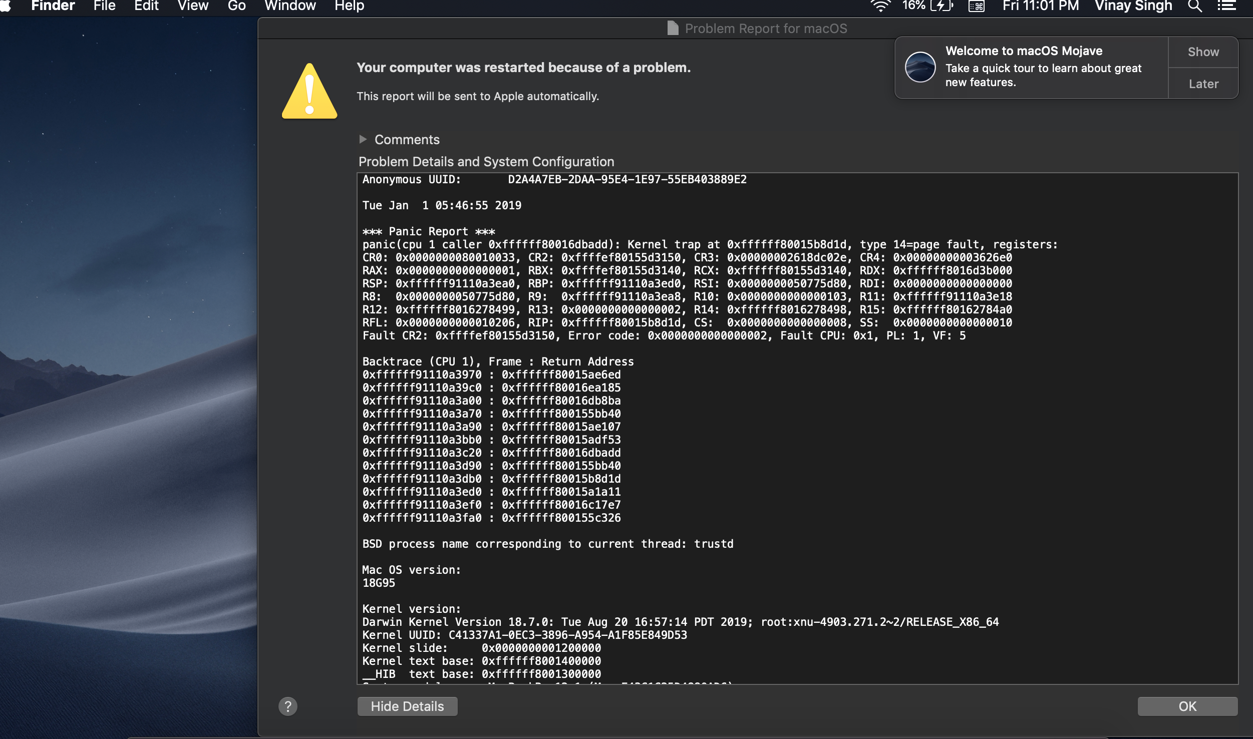 Mac os mojave is being crashed and restar… - Apple Community