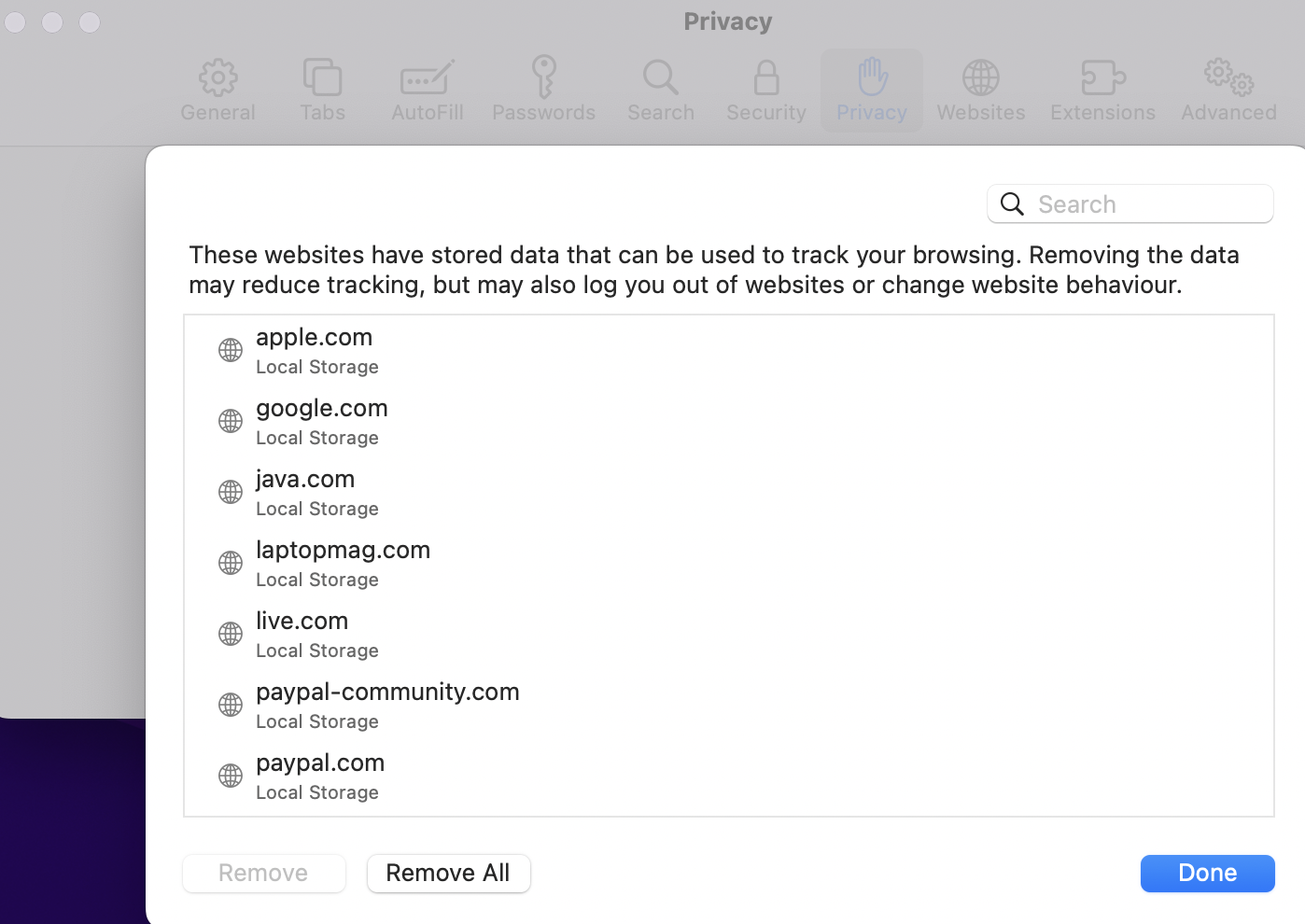 Safari can't clear website date local sto… - Apple Community