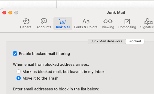 Auto delete emails from blocked senders - Apple Community