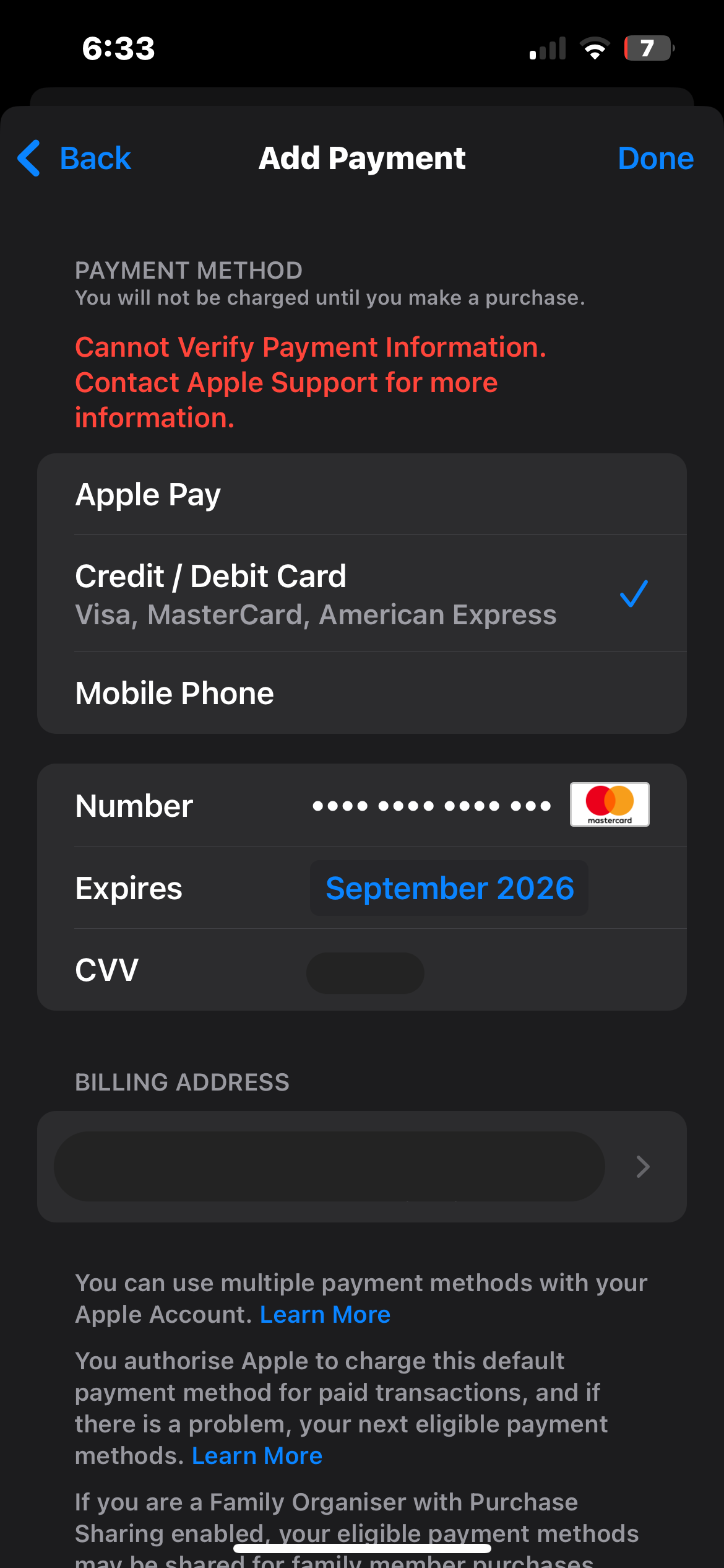 Cannot Verify Payment Information - Apple Community