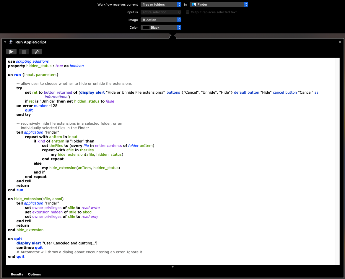 Hiding file extensions in Automator - Apple Community