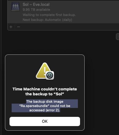 Time Machine backups failing - remote sha… - Apple Community