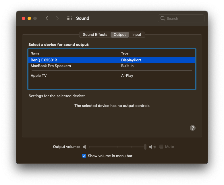 The selected device has no output control… - Apple Community