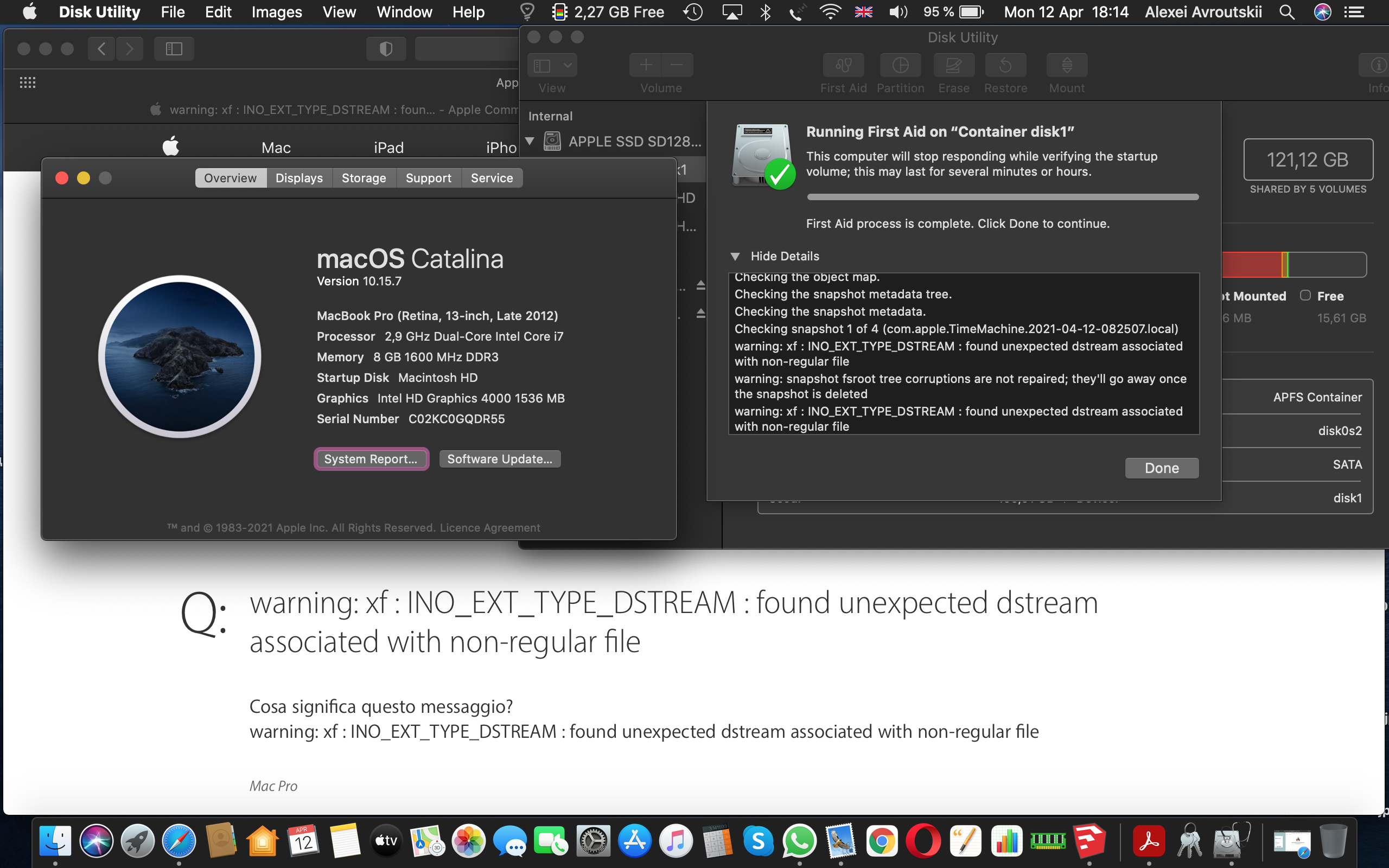 warning: xf : INO_EXT_TYPE_DSTREAM : foun… - Apple Community