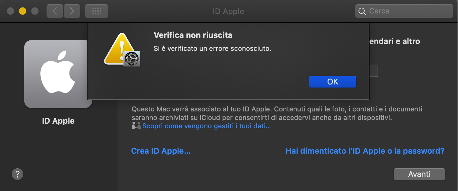 Verifica non riuscita. Si è verificato un… - Apple Community