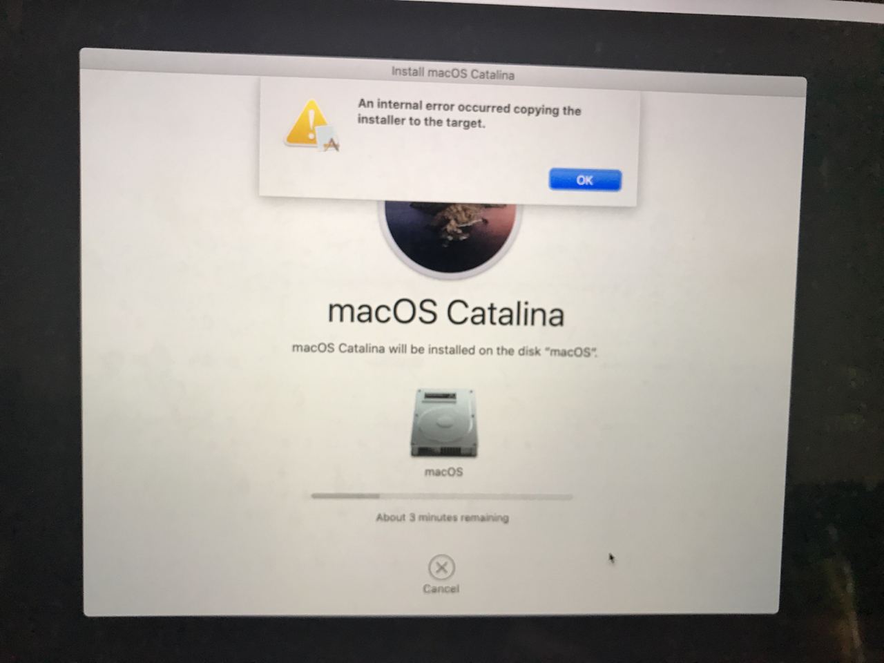 An internal error occurred copying the in… - Apple Community