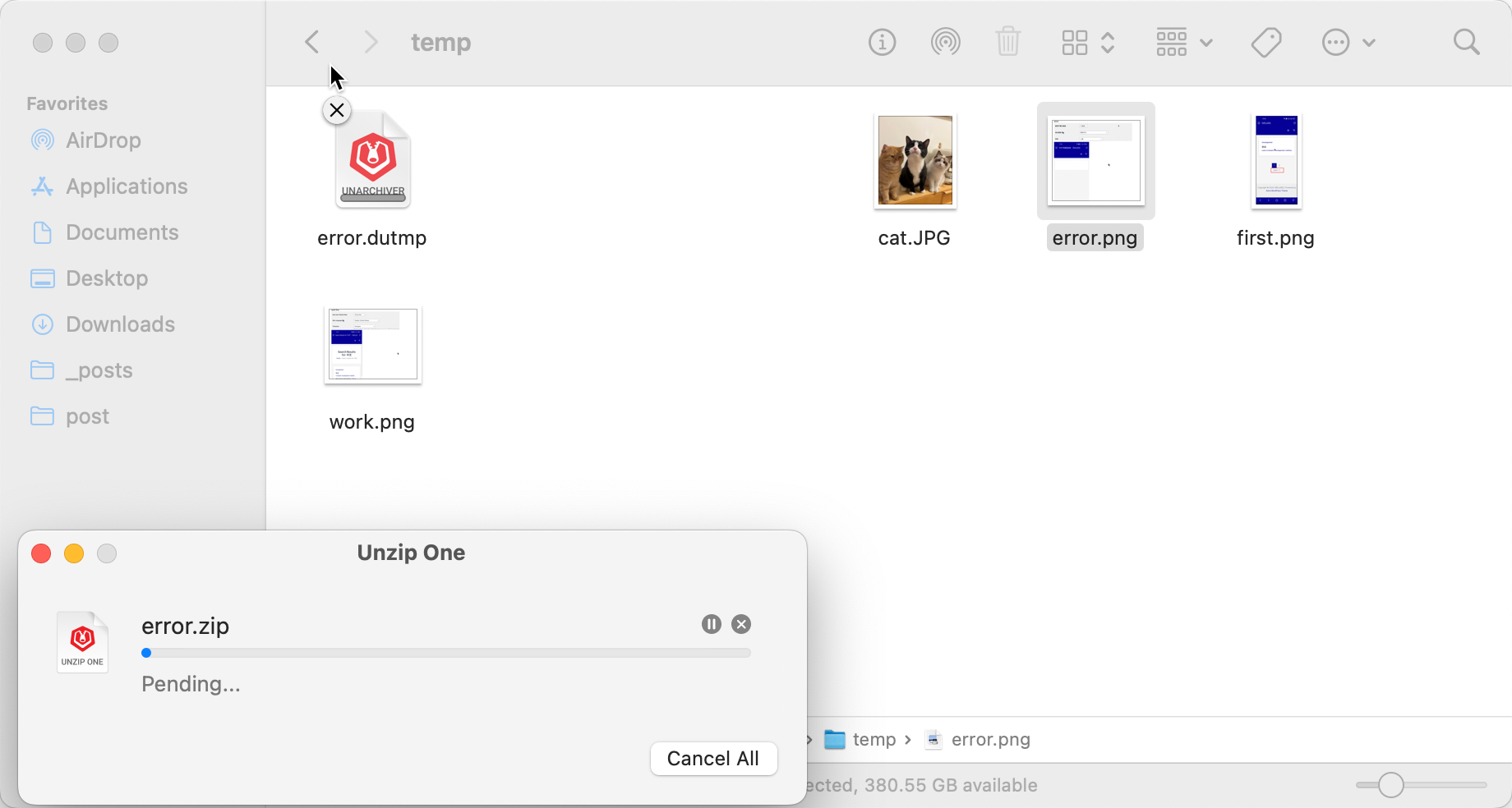 software unzipone can not compress files - Apple Community