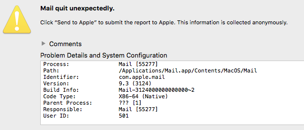 Mail version 9.3 (3124) "quit unexpectedl… - Apple Community