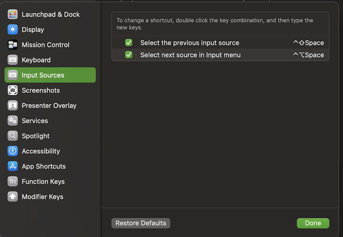 Shortcut to switch input sources does not… - Apple Community
