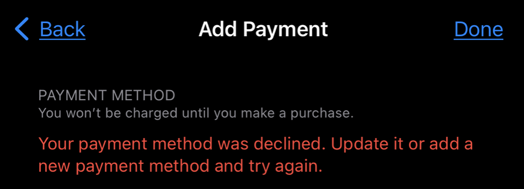 Payment method is being declined on Apple… - Apple Community
