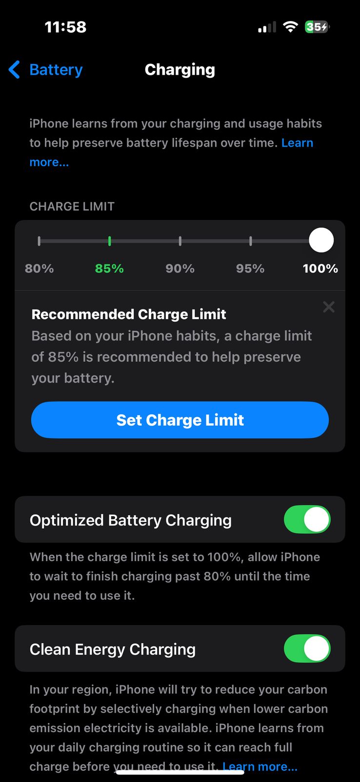 Battery charging limit or optimize batter… - Apple Community