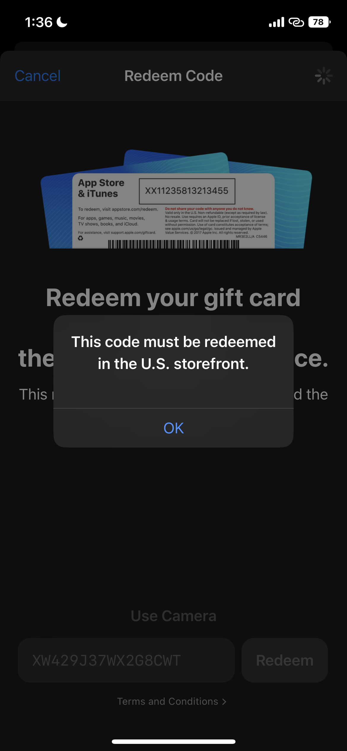 hello dear apple,i cant redeem my card,it… - Apple Community