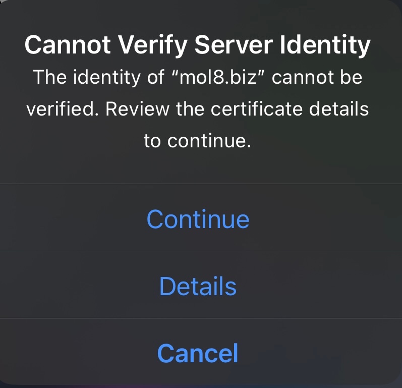 Cannot verify server identity issue - Apple Community