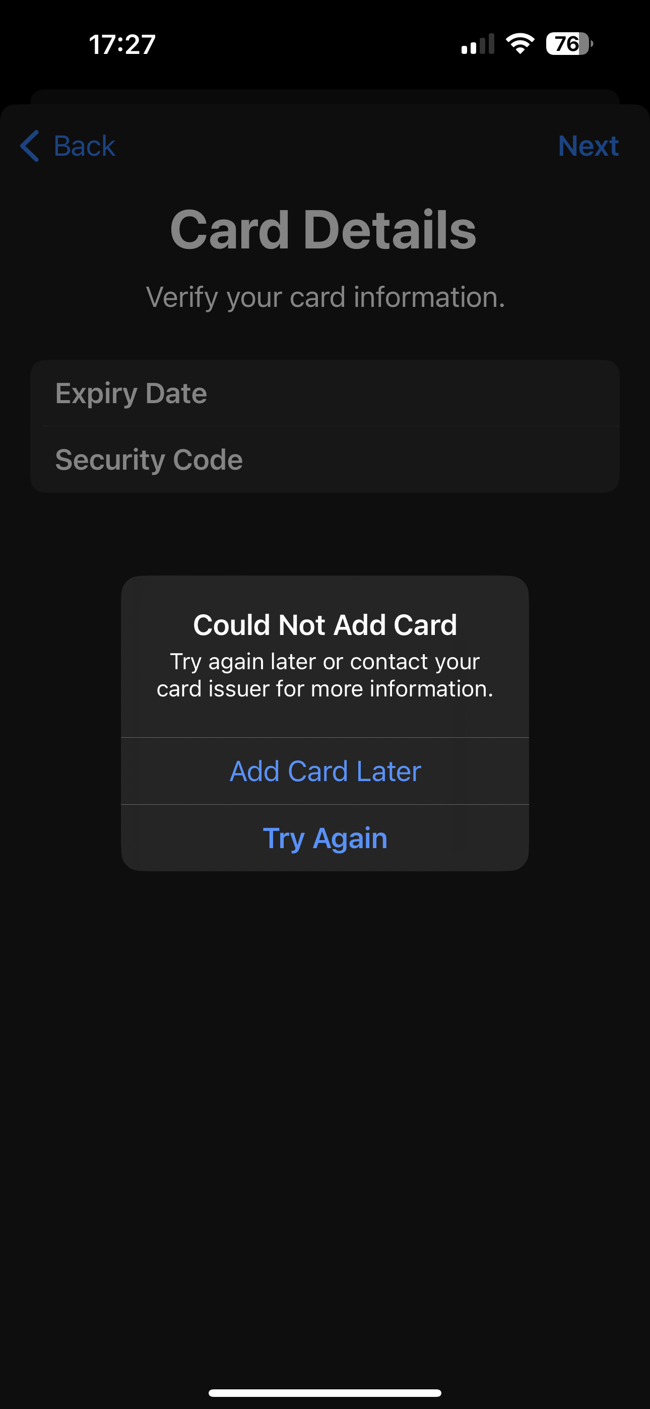 Unable to re-add card to Wallet after rem… - Apple Community