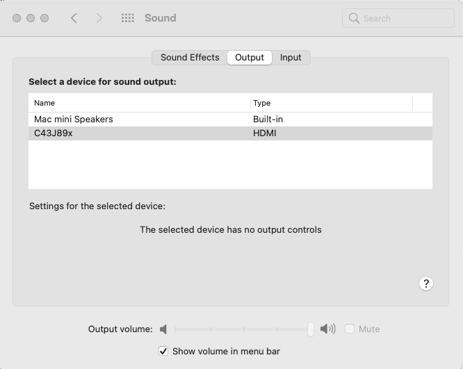 The selected device has no output control… - Apple Community