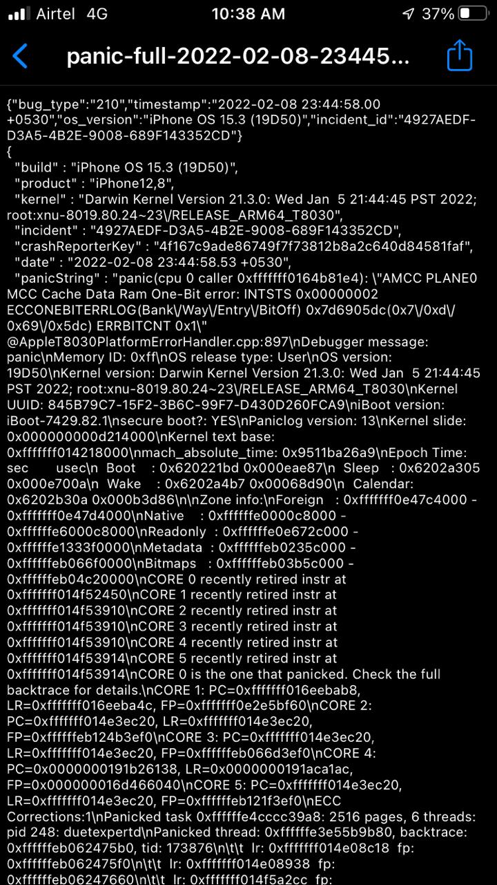 Phone RESTART issue. Panic-full logs - Apple Community